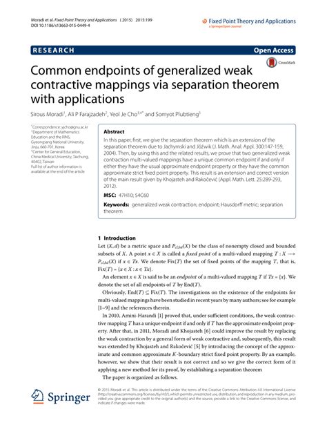 Pdf Common Endpoints Of Generalized Weak Contractive Mappings Via Separation Theorem With