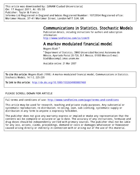 Pdf A Markov Modulated Financial Model
