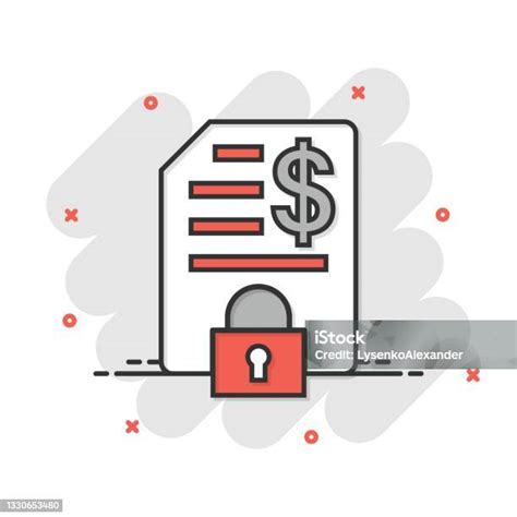 코믹 스타일의 재무 제표 아이콘 흰색 격리 된 배경에 잠금 만화 벡터 그림문서 스플래시 효과 비즈니스 개념을 보고합니다 거래 내역서에 대한 스톡 벡터 아트 및 기타 이미지