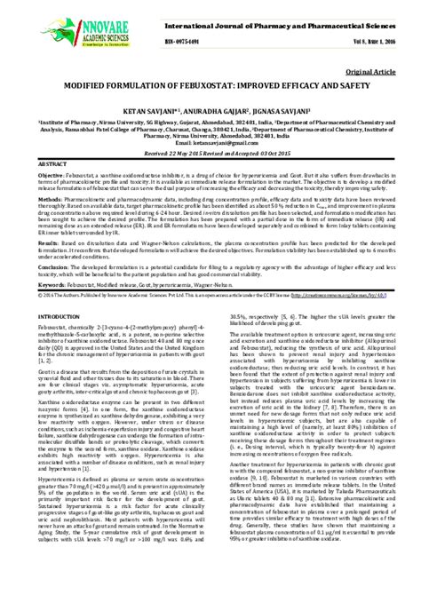 Pdf Modified Formulation Of Febuxostat Improved Efficacy And Safety
