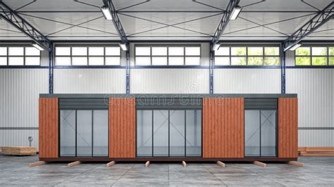 Workshop For The Assembly Of Modular Buildings With A Ready Made House Stock Illustration