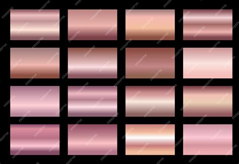 골드 로즈 호일 질감 세트 검은 배경 벡터 일러스트 레이 션에 고립 된 핑크 금속 질감의 컬렉션 프리미엄 벡터