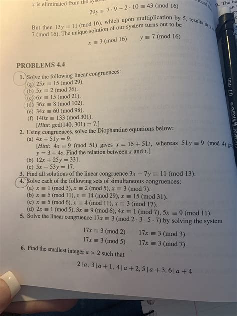 Answered [hint 4x 9 Mod 51 Gives X 15 51t Whereas 5ly 9 Mod 4 On Y 3 4s Find