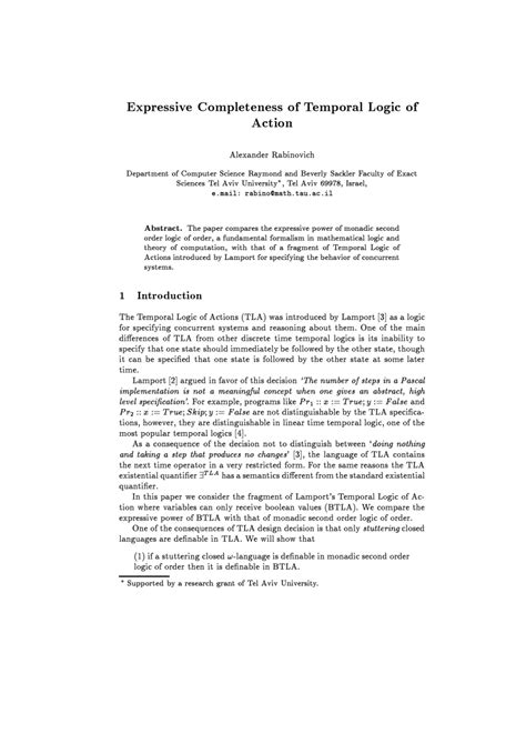 Pdf Expressive Completeness Of Temporal Logic Of Action
