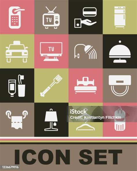 세트 휴지통 벨보이 모자 트레이 디지털 도어 잠금 장치 스마트 Tv 택시 자동차 샤워 헤드 아이콘으로 덮여 벡터 가리기에 대한 스톡 벡터 아트 및 기타 이미지 Istock