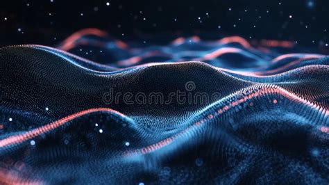 Abstract Digital Waveform With Glowing Particles And Dynamic Light Effects Stock Illustration