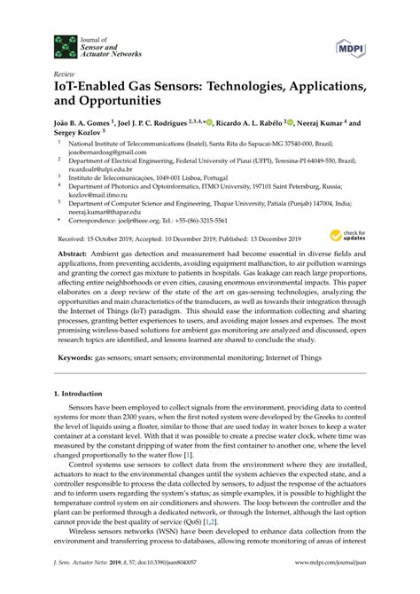 PDF IoT Enabled Gas Sensors Technologies Applications And Opportunities