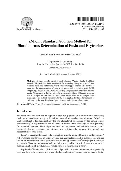 Pdf H Point Standard Addition Method For Simultaneous Determination