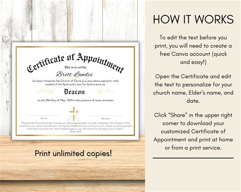 Editable Church Deacon Certificate Of Appointment Church Printable