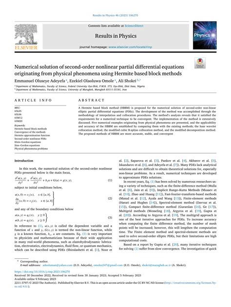 Pdf Numerical Solution Of Second Order Nonlinear Partial Differential Equations Originating