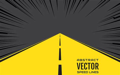 멀리 떠나는 노란 길 속도 선과 텍스트의 공간이있는 배경 만화 만화에 대 한 효과 모션 라인입니다 효과 폭발과 방사형 광선 웹 및 인쇄 디자인을 위한 템플릿입니다 벡터 만화
