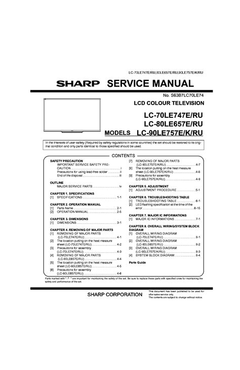 SHARP LC 70LE747E RU LC 80LE657E RU LC 90LE757E K RU Service Manual Download Schematics Eeprom