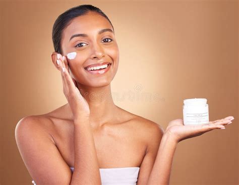 Skincare Beauty Sunscreen Product And Portrait Of A Happy Woman With Cosmetic And Spa Cream