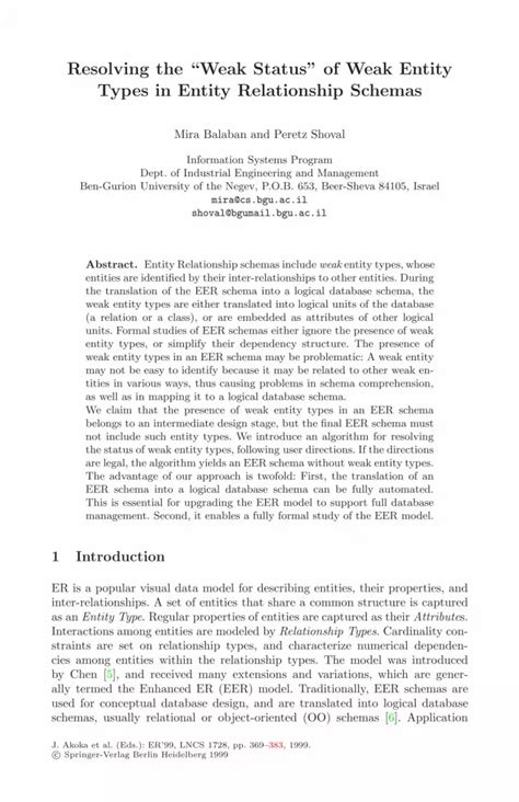 Pdf Resolving The Weak Status Of Weak Entity Types In Entity