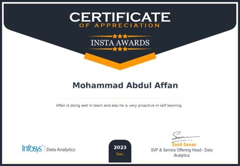Mohammad Abdul Affan On Linkedin Infosys Recognitionawards