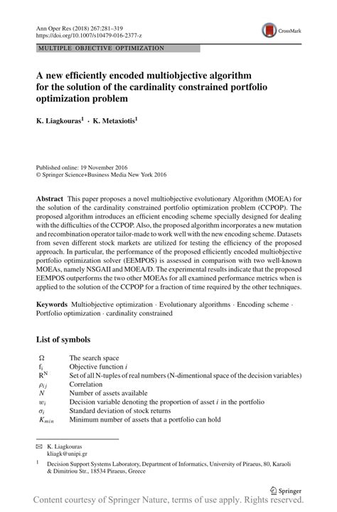 a new efficiently encoded multiobjective algorithm for the solution of the cardinality