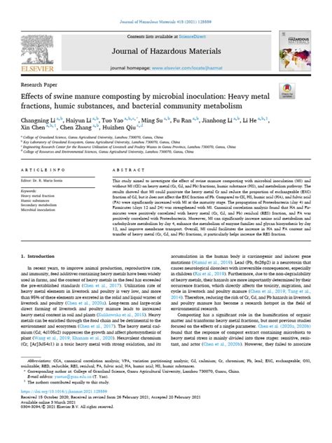 Effects Of Swine Manure Composting By Microbial Inoculation Heavy Metal Fractions Humic