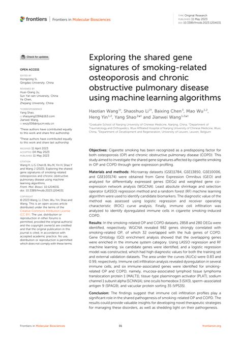Pdf Exploring The Shared Gene Signatures Of Smoking Related Osteoporosis And Chronic