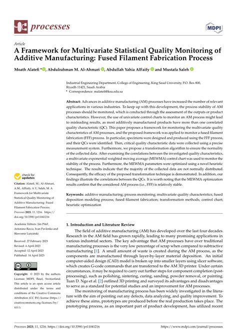 Pdf A Framework For Multivariate Statistical Quality Monitoring Of Additive Manufacturing