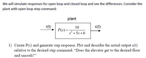 Solved We Will Simulate Responses For Open Loop And Closed Chegg Com