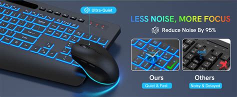 Wireless Keyboard And Mouse Combo 7 Color Backlit Wrist Rest Rechargeable Silent