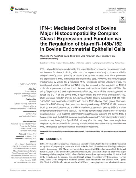 Pdf Ifn τ Mediated Control Of Bovine Major Histocompatibility Complex Class I Expression And