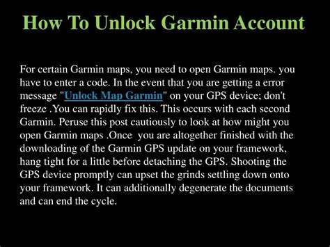 PPT How To Unlock Garmin Account PowerPoint Presentation Free Download ID 10136385
