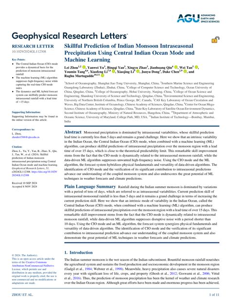 Pdf Skillful Prediction Of Indian Monsoon Intraseasonal Precipitation Using Central Indian