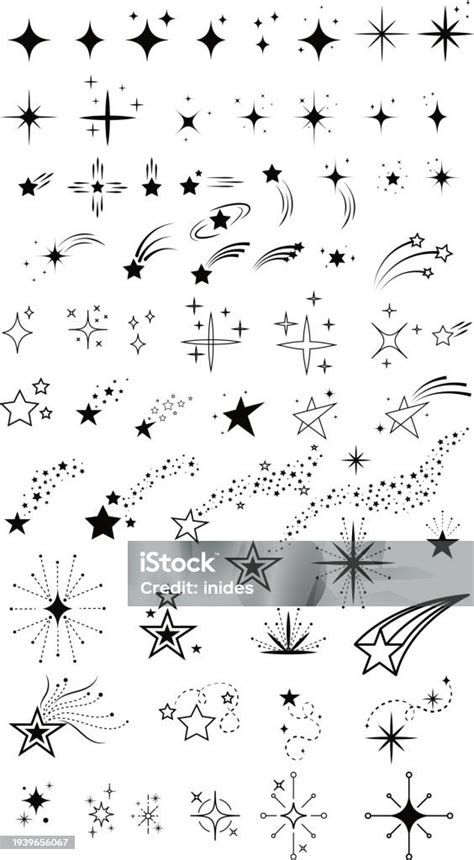 복고풍 반짝임과 별 아이콘 컬렉션 별 모양과 혜성의 번들 세트입니다 추상 빛 벡터 효과 기호입니다 포스터 프로젝트 배너 로고 및