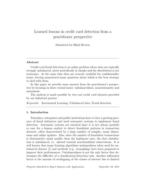 PDF Learned Lessons In Credit Card Fraud Detection From A Practitioner Perspective