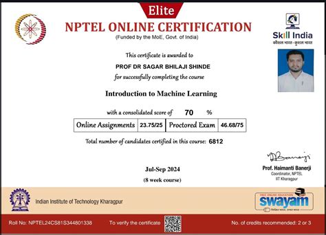 dr sagar shinde on linkedin nptel online certification on introduction to machine learning
