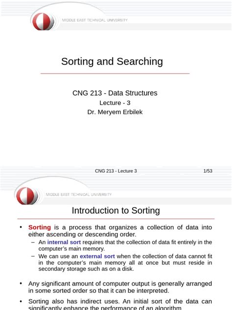 Cng213 Lecture 3 Sorting Searching Pdf Algorithms Computer Data
