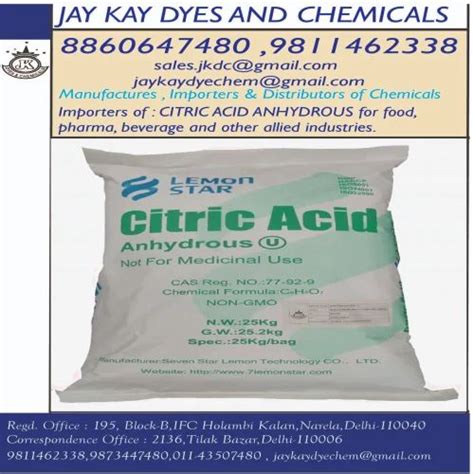Citric Acid Anhydrous Lemonstar Packaging Size 25kg Packaging Type Pp Bag At ₹ 78kg In New