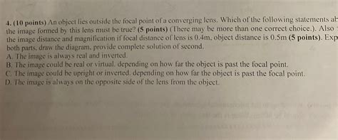 Solved Points An Object Lies Outside The Focal Point Chegg