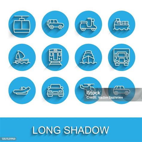 라인 래프팅 보트 자동차 케이블카 헬리콥터 기차 및 철도 배달화물 트럭과 크루즈 선박 아이콘을 설정합니다 벡터 강에 대한 스톡 벡터 아트 및 기타 이미지 Istock