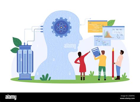 machine learning technology smart ai assistant tiny people work with virtual neural networks