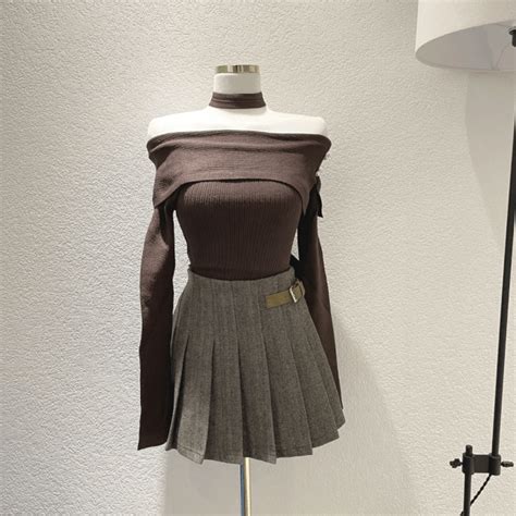 메이플 체크 벨트 플리츠 주름 모직 울스커트 2color 에이블리