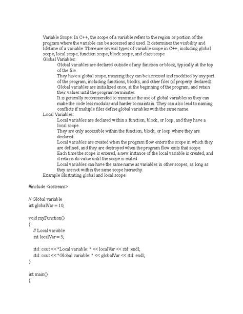 Cosc 175 Global Local Variable Notes Variable Scope In C The Scope Of A Variable Refers To