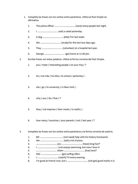 Past Simple And Used To Exercises Pdf