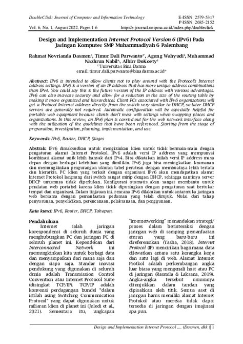 pdf design and implementation internet protocol version 6 ipv6 pada jaringan komputer smp