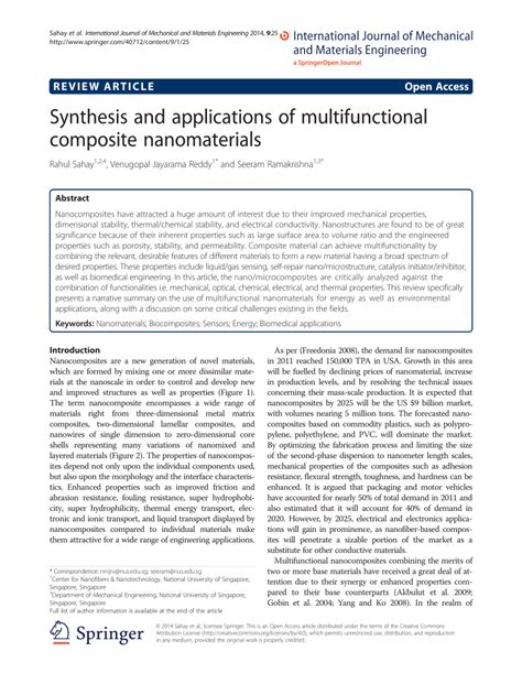 Pdf Synthesis And Applications Of Multifunctional Composite Nanomaterials