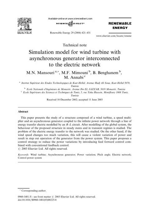 Pdf Simulation Model For Wind Turbine With Asynchronous Generator Interconnected To The