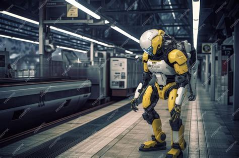 Premium Ai Image Humanoid Robot Charging At A Hightech Station