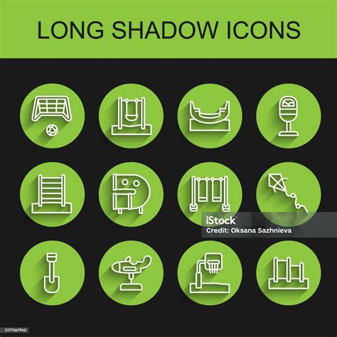 세트 라인 삽 장난감 스윙 비행기 공이 있는 축구 골 농구 백보드 수평 바 어린이 놀이터 슬라이드 파이프 연 및 더블 스윙 아이콘 벡터 건강한 생활방식에 대한 스톡 벡터