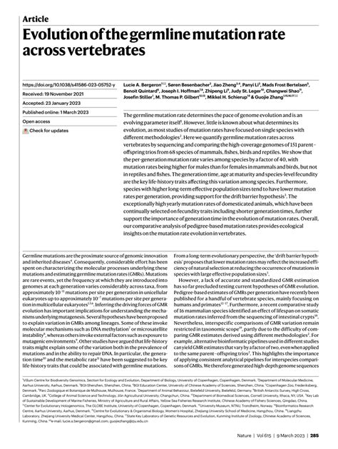 Pdf Evolution Of The Germline Mutation Rate Across Vertebrates