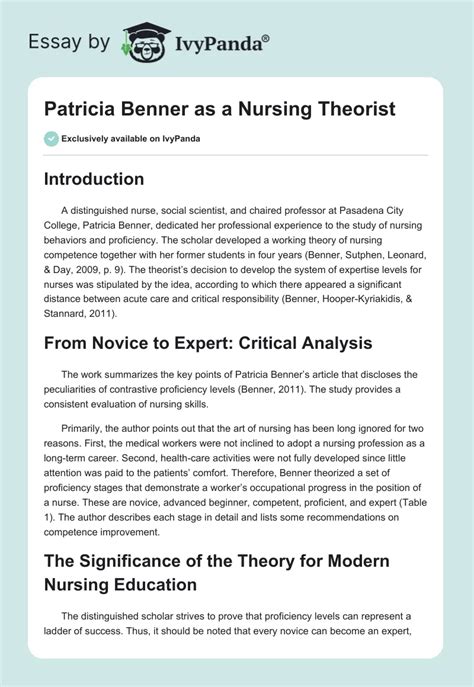 Benner Nursing Theory