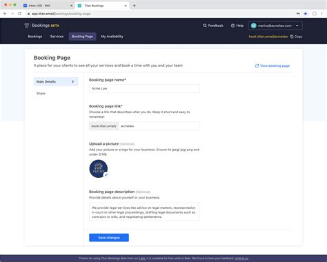 creating or modifying a booking page titan mail