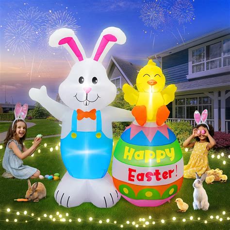 Parayoyo 6ft Easter Inflatables Bunny And Chick Sitting On