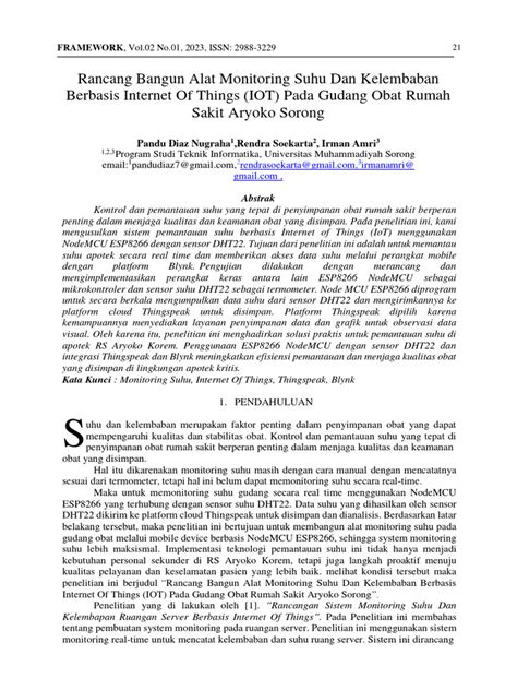 Rancang Bangun Alat Monitoring Suhu Dan Kelembaban Berbasis Internet Of Things Iot Pada Gudang