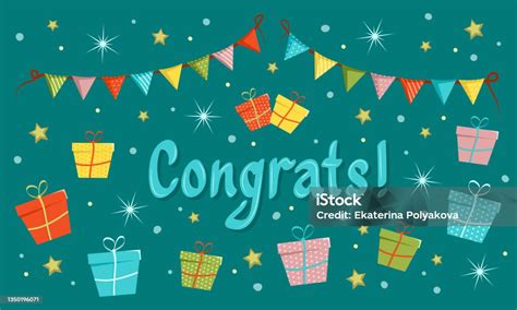 Congrats Lettering With Festive Flags Stock Illustration Download